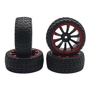 4Pack ShareGoo OD 2.55" 12mm Hex Wheel Rims & Rubber Tires Set Compatible with HSP Redcat HPI Tamiya 1/10 RC On-Road Touring Drift Car