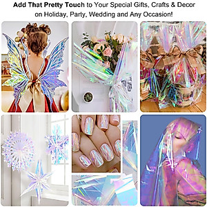66 ft x 34 in Extra Wide Iridescent Cellophane Wrap Roll, Iridescent Film Cellophane Wrapping Paper Rainbow Colored Cellophane Wrap for Gift Baskets, Treats, Gifts, Flower, Crafts, Holiday, Christmas Decoration