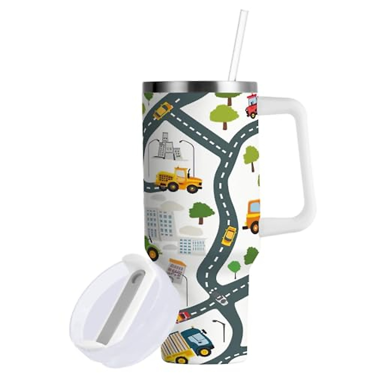 ODAWA a of Cute Cartoon Tractors Insulated Tumblers 30 Oz Coffee Mug with Straw and Lid