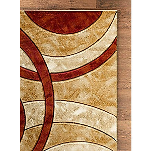 GLORY RUGS Area Rug Modern 8x10 Dark red Circles Geometry Soft Hand Carved Contemporary Floor Carpet Fluffy Texture for Indoor Living Dining Room and Bedroom Area
