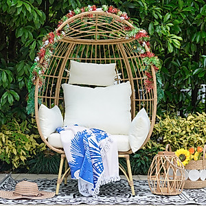 TXGDPIONEER Wicker Egg Chair, Patio Egg Chair Indoor, All-Weather Oversized Rattan Egg Lounge Chairs for Living Room, Balcony, Backyard