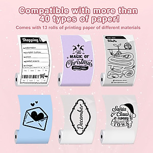 Crmanedy Portable Inkless Sticker Maker，Bluetooth Sticker Maker with 8 Rolls Paper，Compatible with iOS&Android，for DIY Making, Study Notes, memos, Lists, Work Plans, Graduation Gifts (Pink)