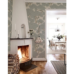 HomKihapai Tree Wallpaper Peel and Stick Wallpaper Forest Wallpaper Jungle Wallpaper Waterproof Wallpaper for Bathroom Mural Wallpaper Stick on Wallpaper (Light, 17.7in x 32.8ft)