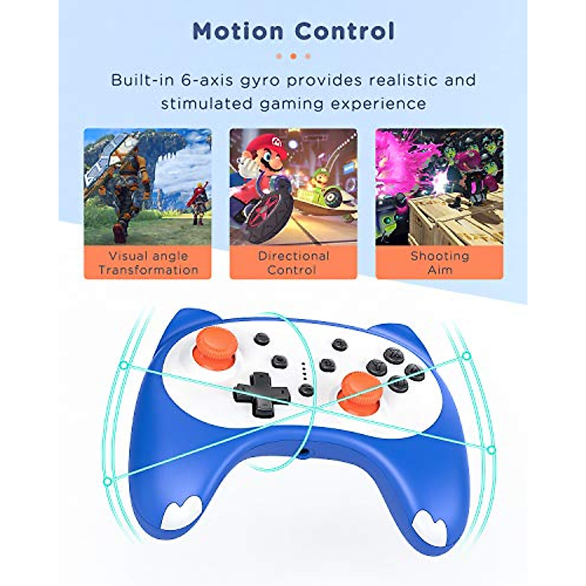 VIVEFOX Switch Lite Controller, Wireless Pro Controller for Switch Switch Lite Cartoon Kitten Switch Gamepad Supports Wake-up, Turbo, Gyro Axis, Dual Shock and Audio Jack Mabel
