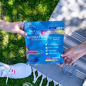 HydroMATE Electrolytes Powder Packets Low Carb Hydration Accelerator Drink Mix Party Relief Plus Vitamin C Variety Pack 16 Sticks