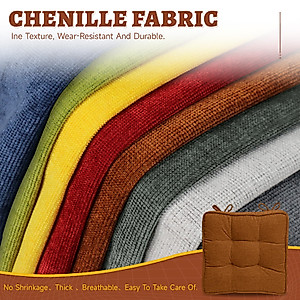 Focuprodu Chair Cushions. 18x18 Inch Thick Soft Chenille Fabric for Patio Chair Cushion. Double-sided Use with Ties for Office/Dining Room/Window (Brown)