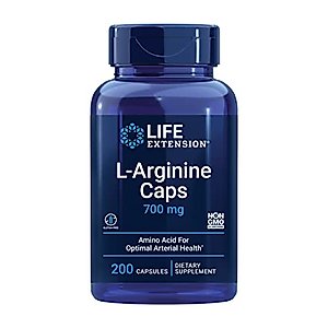 Life Extension L-Arginine Caps - L-Arginine Supplement for Men and Women with Vitamin C - for Immune System Support and Cardiovascular Health -700 mg – Gluten-Free, Non-GMO – 200 Capsules