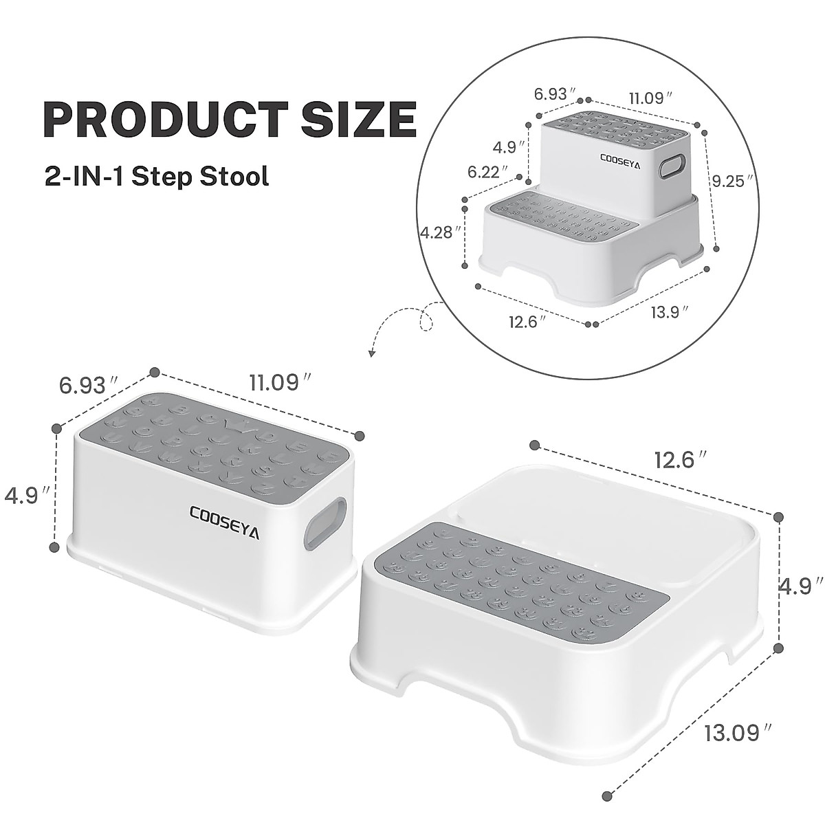 COOSEYA 2 Step Stools for Kids,Toddler Step Stool for Bathroom Sink,No-Slip Double up Step Stool for Toddlers Bathroom, Multifunctional Toilet Step Stool for Kids,Toilet Potty Training(2 Packs)