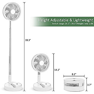 LIPETY Portable Standing Fan with Remote Controller, 7.5" Foldable Desk Fan, 7200mah & USB Quiet Fan, Mini Floor Fan, Telescopic Pedestal Fans for Personal Bedroom Office Fishing Camping (White)
