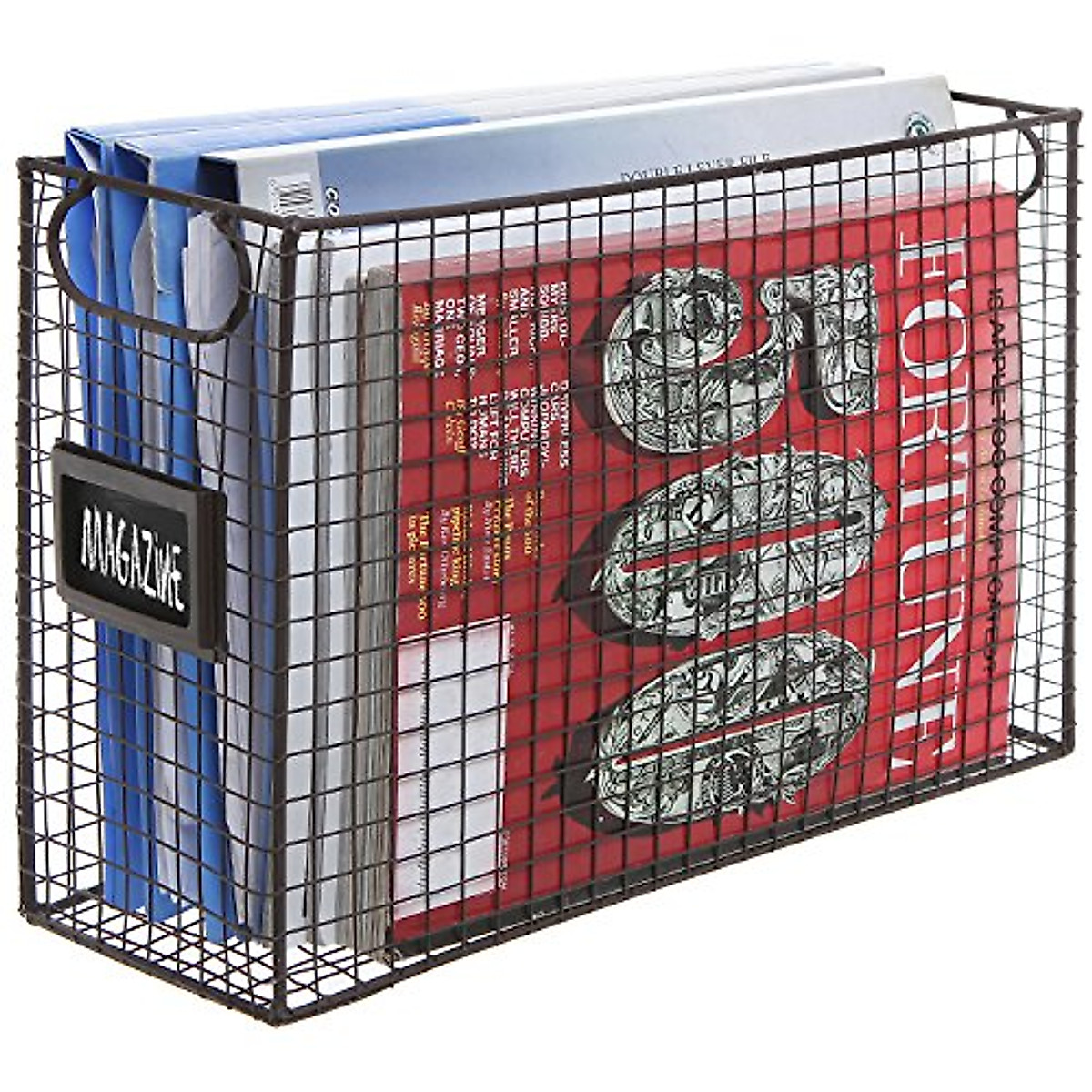 MyGift Mesh Wire Metal Magazine Document Rack with Chalkboard Label Holder, 2-Piece Set (Large and Medium)