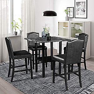 LCH Matching Chairs and Bottom Shelf Room, Faux Marble Kitchen 4 Persons, Black, 5-Piece Round Dining Table Set, Dark Grey