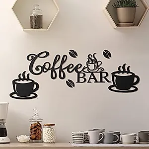Ferraycle Coffee Bar Rustic Metal Sign Rustic Coffee Bar Hanging Wall Decor Coffee Signs for Coffee Bar Metal Coffee Wall Art for Coffee Bar Home Office Kitchen (Coffee Bar, Bean and Cup Style)