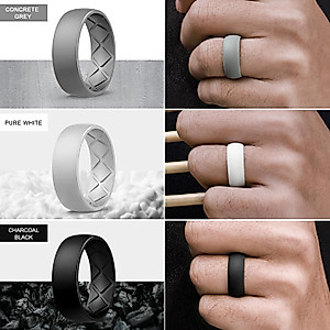 Egnaro Silicone Ring Men, Inner Arc Ergonomic Breathable Design Mens Rubber Wedding Band, 7 Rings / 4 Rings / 1 Ring Engagement Bands Promise Anniversary Rings, Suitable for Sports, Workout, Gym
