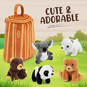 BenBen Dinosaur Stuffed Animals, 5 Small Dinosaur Plush Dolls and Egg Bag Toys Set, Dino Plushies, Cute Stuff for Kids Girls Boys, Baby Shower, Easter Basket Stuffers