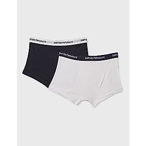 Emporio Armani Men's 2 Pack Cotton Trunk, White/Marine, Medium