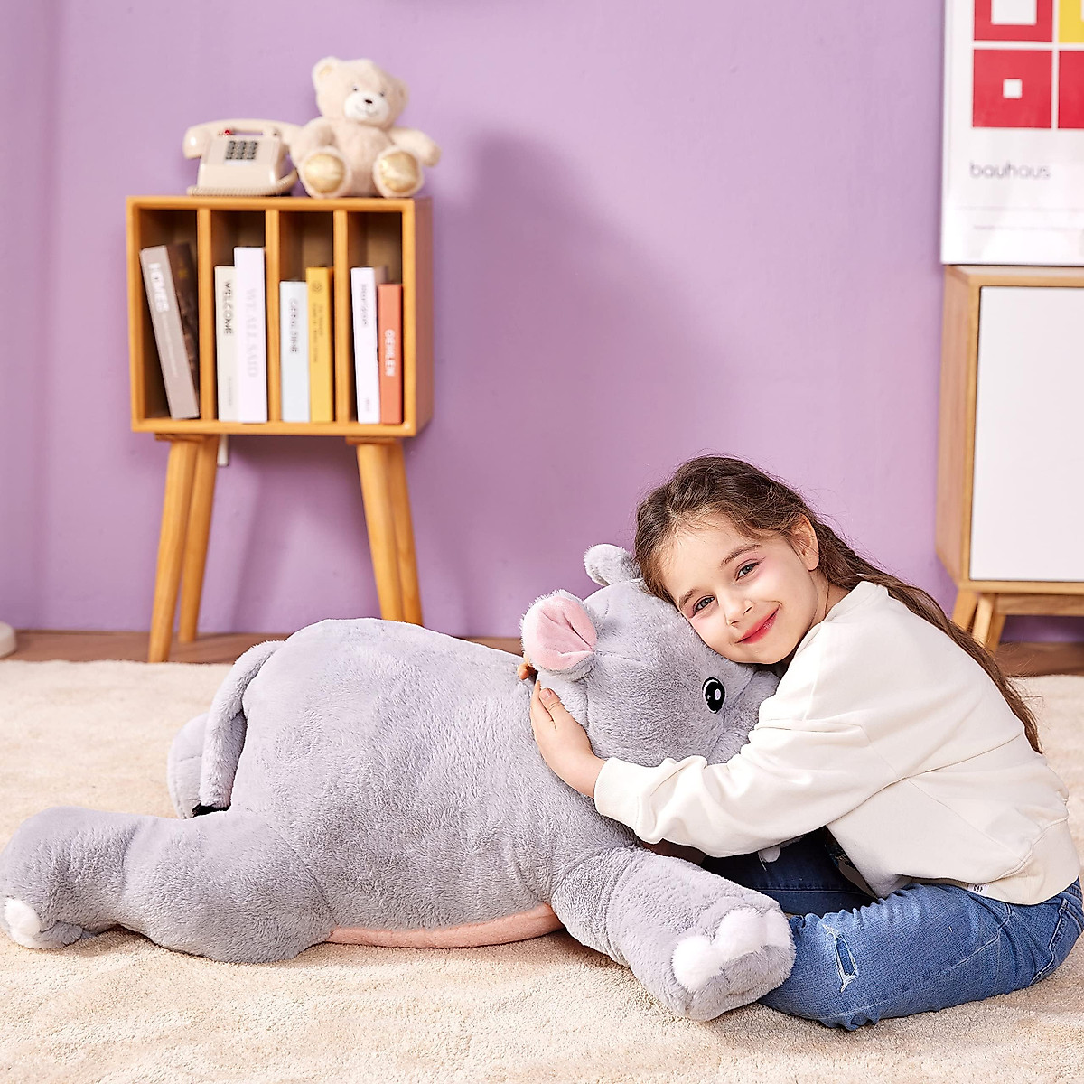 IKASA Giant Hippo Stuffed Animal Plush Toy,Large Hippopotamus Cute 30" Jumbo Soft Toys,Huge Big Size Plushy Fluffy Fat Plushie,Gifts for Kids