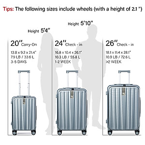 Hanke 24 Inch Checked Luggage with Spinner Wheels PC Hard Shell Suitcases Top Open Aluminum Frame Travel Luggage Rolling Suitcase for Woman Men.(Grey)