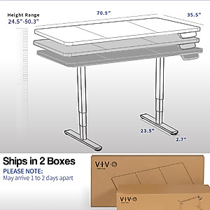 VIVO Electric Height Adjustable 71 x 36 inch Memory Stand Up Desk, Black Table Top, Black Dual Motor Frame with Preset Controller, 2B Series, DESK-KIT-2B7B-36