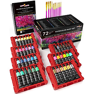 Watercolor Paint Set Kids - 72 Watercolor Paint Tubes, Watercolor Paints Paper Pad, 10 Paint Brushes - Watercolor Tubes, Watercolor Paint Kit for Water Color Painting, Kids Tube Paint, Kids Paint Set