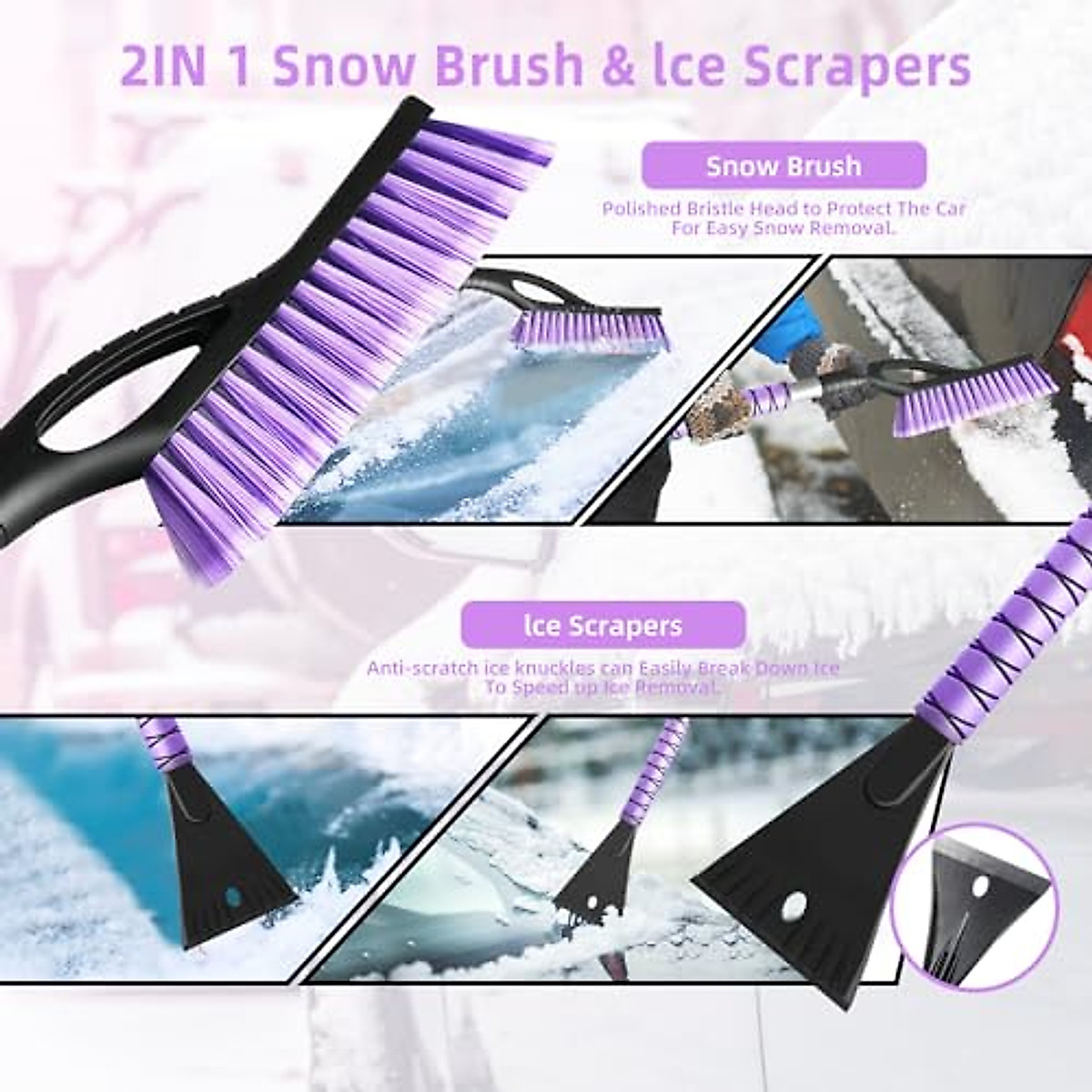 DDSNTY Purple 27”Snow Brush and Detachable Ice Scraper, 1 PC Snow Brush and Ice Scraper Set,Comfortable Foam Grip,Detachable Scraper,Suitable for car SUV and Truck Purple
