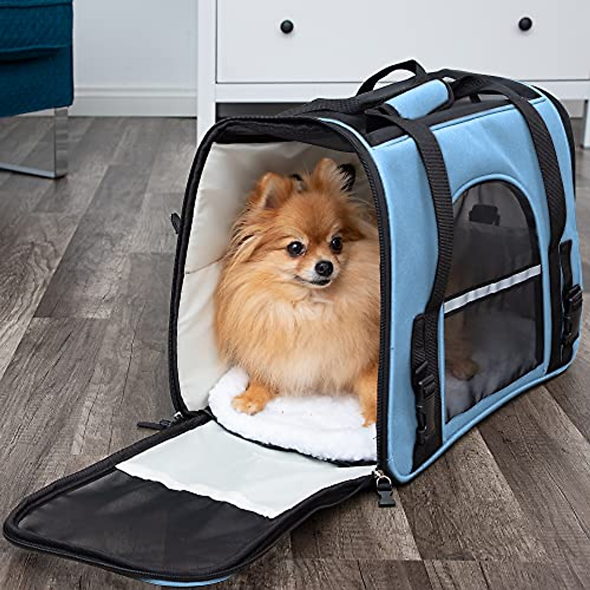 Paws & Pals Airline Approved Pet Carriers with Fleece Bed For Dog & Cat, Large, Mineral Blue