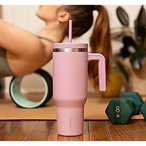 Hydrapeak Voyager 40 oz Tumbler with Handle and Straw Lid | Reusable Stainless Steel Water Bottle Travel Mug Cupholder Friendly | Insulated Cup (Black Leopard)