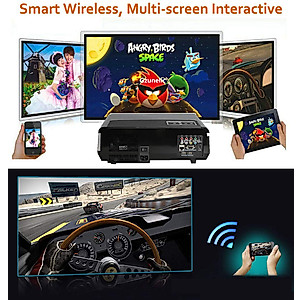 Gzunelic 9500 lumens Android WiFi Projector Real Native1080p Video Projector LCD LED Full HD Theater Proyector with Bluetooth Wireless Mirror to Smart Phone by Airplay or Miracast Ideal for Home