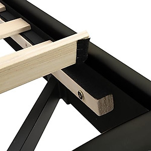 WADRI Modern Queen Size Upholstered Platform Bed, Full Size Floating Bed Frame with LED Lights and USB Charging, LED Bed Frame for Kids Teens Adults, No Box Spring Needed (Black + PU-79X)