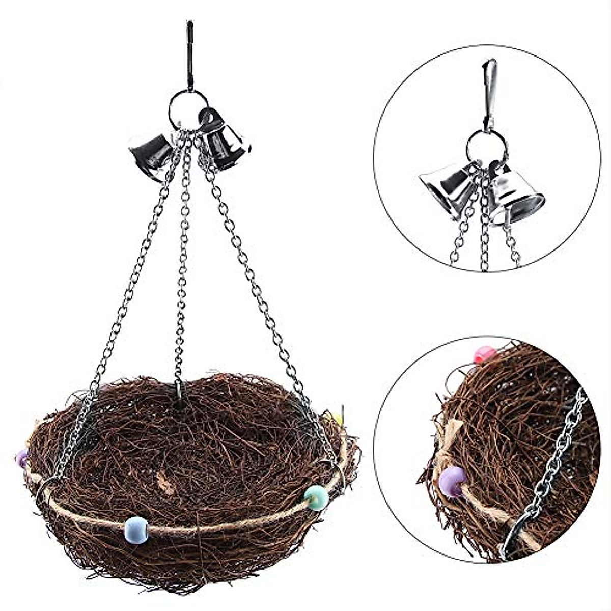 Birds Nest, 2 Sizes Rattan Birds Parrot Straw Nest Swing Hanging Toy with Bells Toys(27 * 12cm)