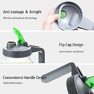 2 Pack Wide Mouth Mason Jar Pour Spout Lids with Handle Reusable Plastic Flip Cap Lid,Leak-proof Airtight Seal Black, 86mm (Jar Not Included)