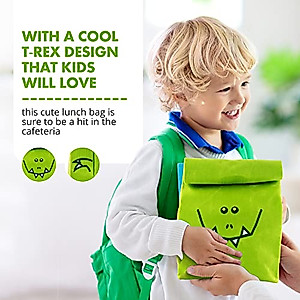 Rarr! Goods - T-Rex Bite Waxed Canvas Lunch Bag, Cute Reusable Lunch Bag for Kids, Long-Lasting Waterproof Lunch Bag, Large-Sized Waxed Lunch Bag, 9 x 14 x 6.3 inches, Green - Kids 3 and up