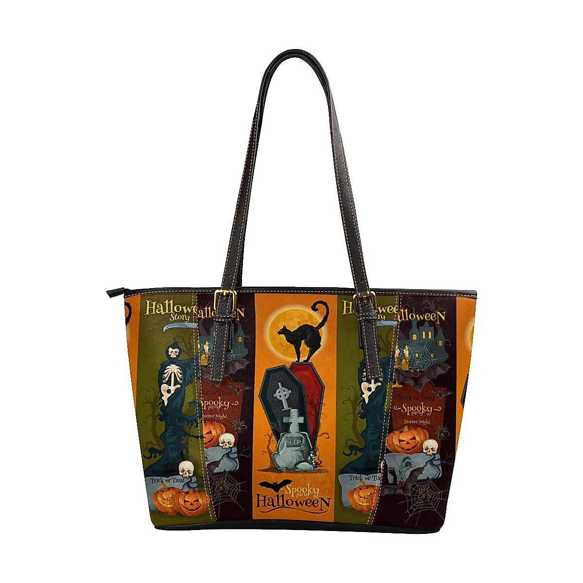 InterestPrint Women Handbags Shoulder Bags Tote PU Leather Handbags Halloween Spooky Party Decoration Banners
