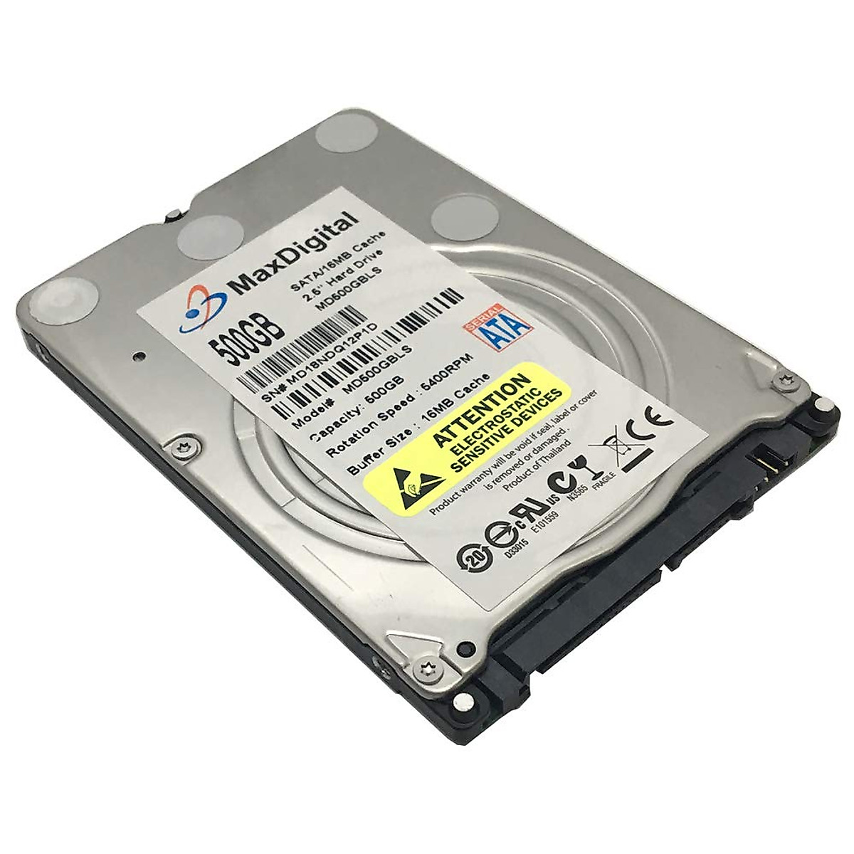 MaxDigital 500GB 5400RPM 16MB Cache SATA 6Gb/s 7mm 2.5in Notebook/Mobile Hard Drive (MD500GLSA1654S) - 2 Year Warranty