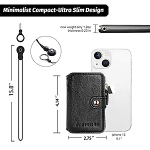 M-Plateau Phone Wallet,Card Holder for Phone Case with with Zipper Coin Purse and Cell Phone Lanyard Work with iPhone 14 and Most of Smart Cell Phones (Black)