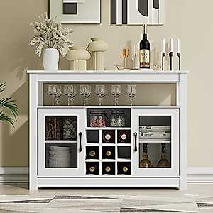 Cozy Castle Wine Liquor Bar Buffet Cabinet, Buffet Sideboard, Freestanding Buffet Storage Cabinet with Removable Wine Rack for Kitchen, Living Room, Dining Room, White