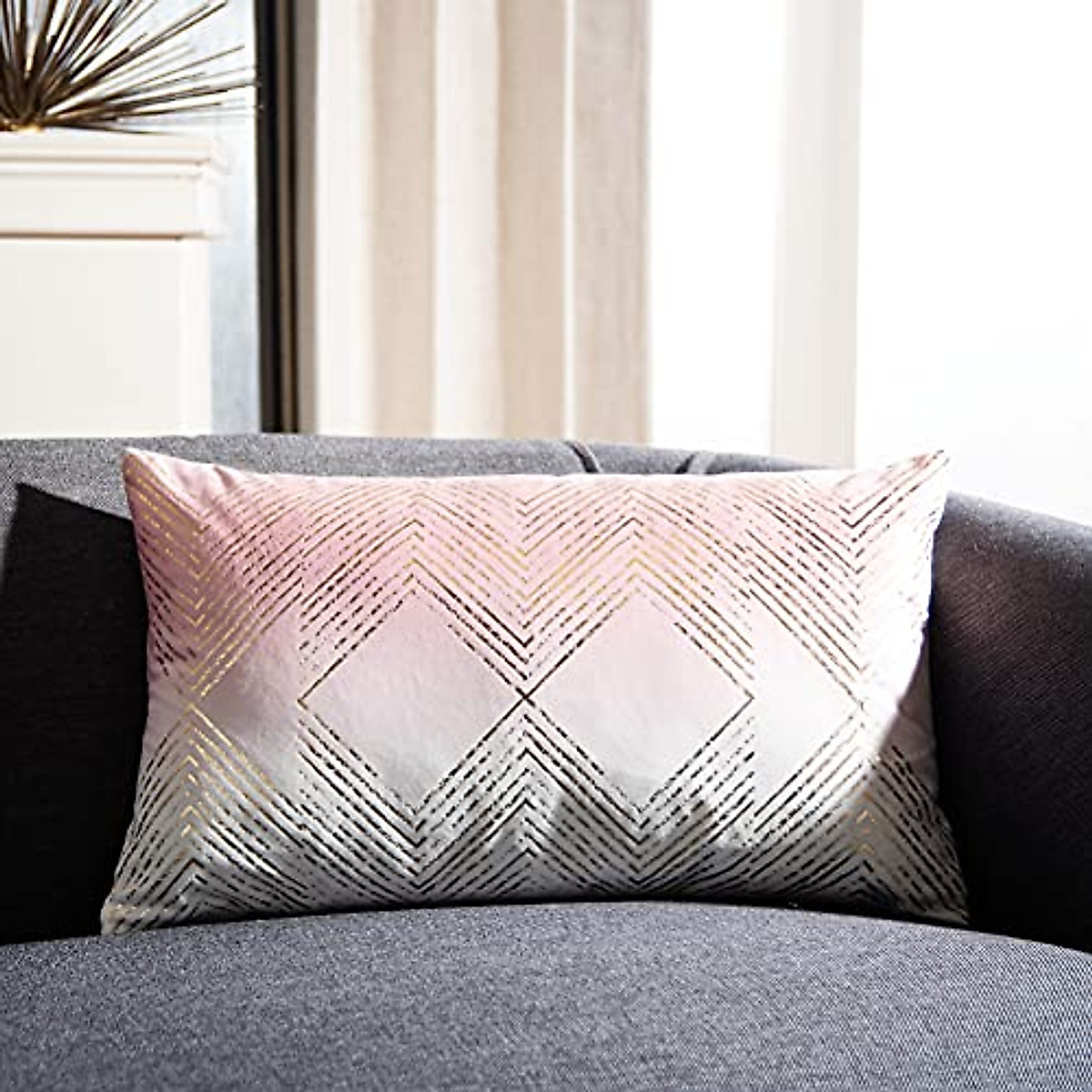 Safavieh Home Collection Sarla Art Deco 12 x 20-inch Blush/Gold Decorative Accent Pillow PLS7144B-1220, 12"x22"