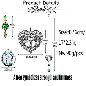 H&D HYALINE & DORA Tree of Life Crystal Suncatchers Crystal Drop Prism Rainbow Maker Hanging for Home Garden Decoration, Heart Shaped