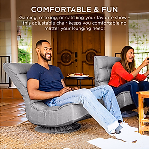 Best Choice Products Reclining Folding Floor Gaming Chair for Home, Office, Lounging, Reading w/ 360-Degree Swivel, 4 Adjustable Positions, Tufted Cushions - Gray