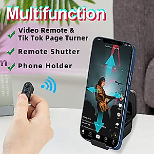 Upgrade TIK Tok Bluetooth Remote Control Page Turner - TUZTUALA 3 in 1 Function Video Scrolling Ring and Camera Shutter Remote and Phone Holder - Compatible with iPhone iPad Android Cell Phone