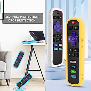 Wevove 3Pack Remote Cover for Roku, Remote case Compatible with Roku Voice Remote Official, Silicone Protective Controller Universal Sleeve Glow in The Dark(Glow White&Yellow&Blue)