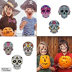 12 Sheets Halloween Face Tattoos Day of the Dead Face Sugar Skull Tattoos, Including 6 Large Sheets Halloween Sugar Skull Temporary Face Tattoos