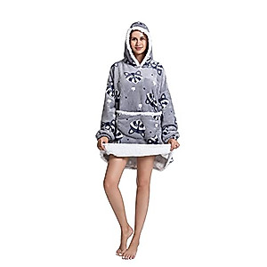 LUSJNGE Adult Sherpa Wearable Blanket Hoodie for Women Teen Girls Giant Hooded Blanket Sweatshirt Fluffy Comfy Fleece Snuggie Blankets with Sleeves Raccoons