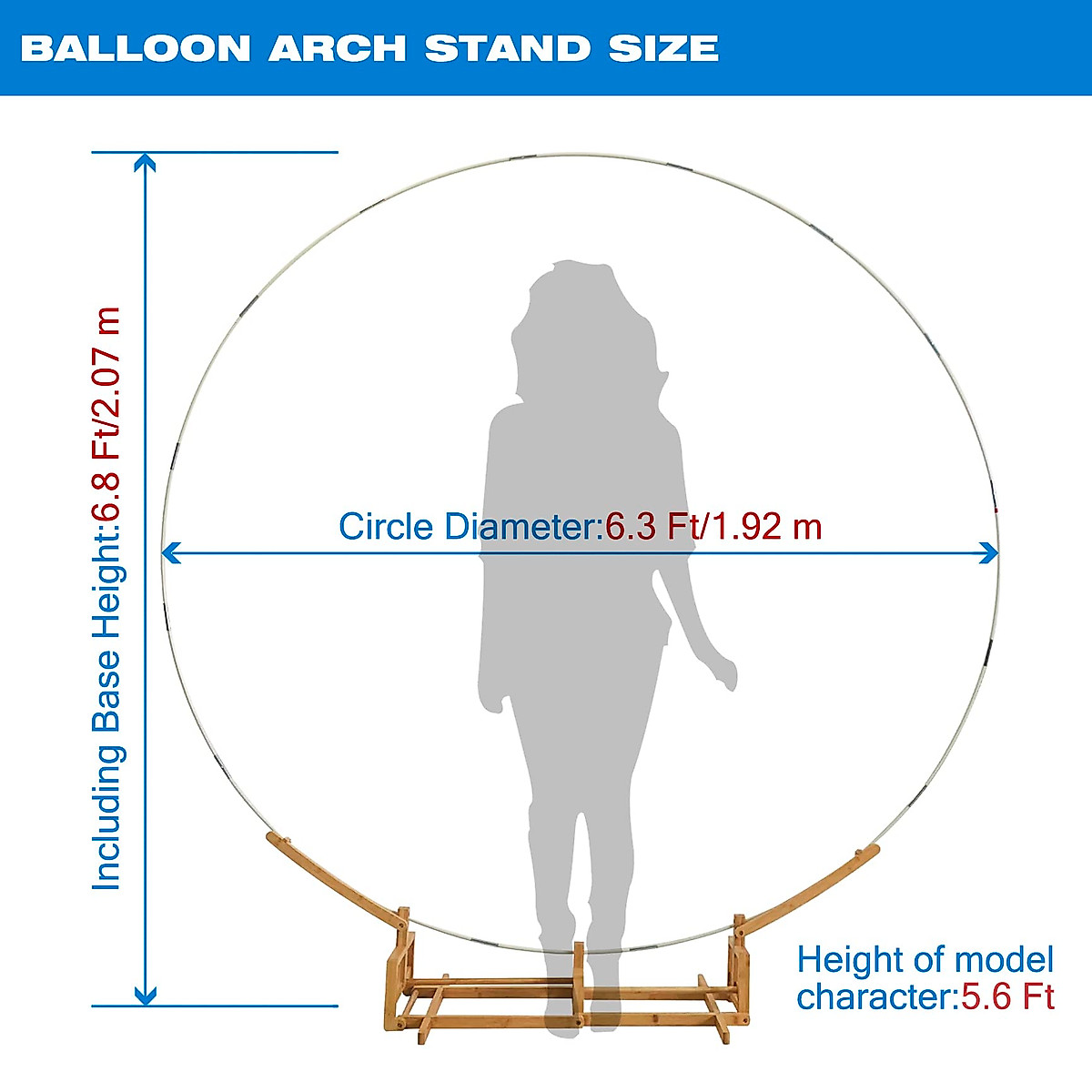 6.3Ft Round Balloon Arch Kit,Light-Duty Circle Balloon Arch Stand with Bamboo Frame Base,Large Round Backdrop Stand for Wedding Birthday Baby Shower Halloween Party Arch Decorations