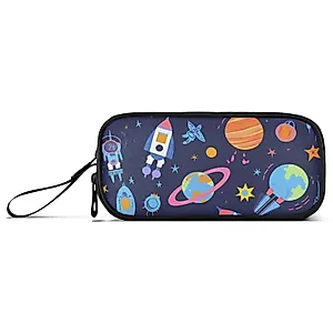 PJGINUIUA Large Pencil Case Aesthetic Pen Bag with 3 Compartment, Cartoon Planet Rockets Big Storage Pencil Pouch School Stationery Bag Organizer for Teen Boys Girls Students