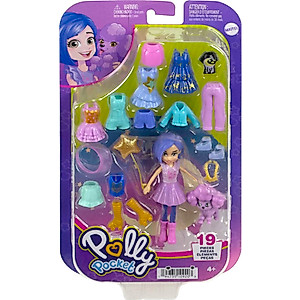 Polly Pocket Travel Toy with 3-inch Doll and 18 Accessories, Puppy and Star-Themed Fashion Pack Playset