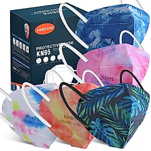 KN95 Face Masks 50 PCS for Adults 5-Ply Breathable and Comfortable Filter Safety Mask with Elastic Ear Loops and Nose Bridge Clip for Women Men Multi-pattern