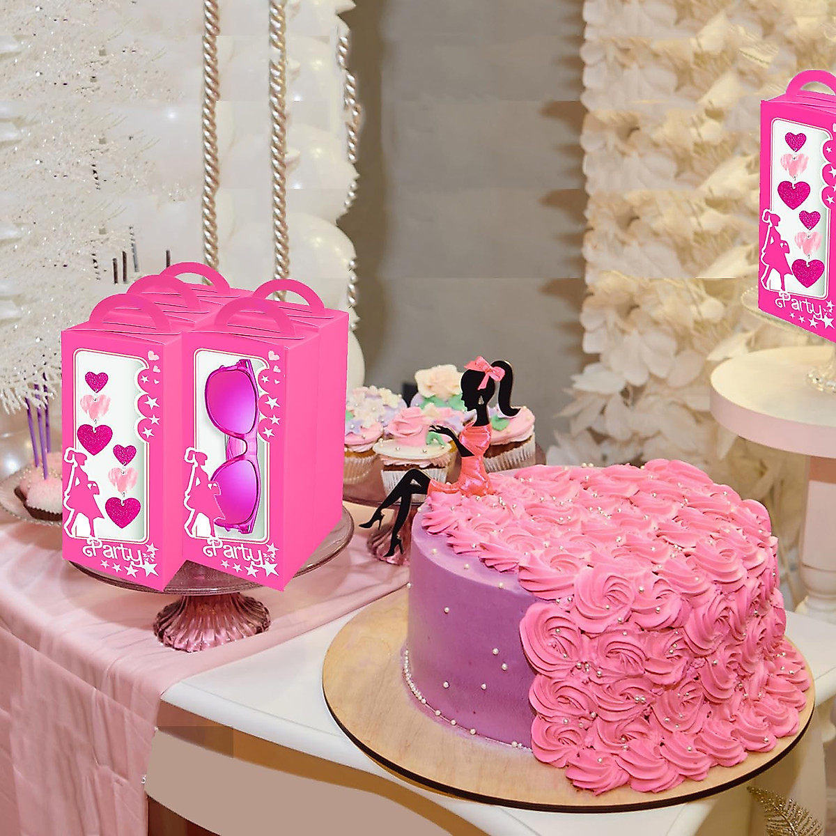 XIAMOOR 12 Pack Hot Pink Girl Party Favor Boxes Princess Theme Party Favors Bag Hot Pink Gift Box Goodie Bag Candy Treat Boxes Pink Birthday Bachelorette Party Decorations Supplies For Girls Women