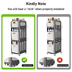 3-Drawer Storage Organizer Rolling Cart, 34” Tall Easy to Assemble Bathroom Organizers and Storage with Wheels, Vertical Storage Organizer Unit for Kitchen Bedroom Dorm Classroom Office