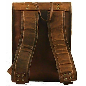 DEENIT'S Tan Pure Leather Roll Top Backpack Bag For Laptop, Ipad , Files, Books Shoulder Bag for Men and Women (24x14x6)