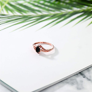 Gem Stone King 10K Rose Gold Black Onyx and Diamond Engagement Ring For Women (0.43 Cttw, Gemstone Birthstone, Available In Size 5, 6, 7, 8, 9)